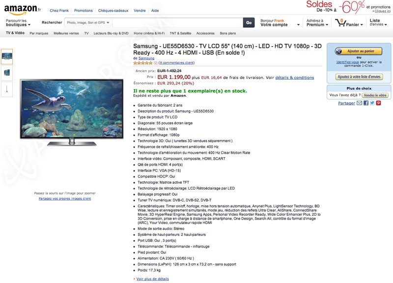 Soldes Amazon TV LED : 20% sur le Samsung UE55D6530