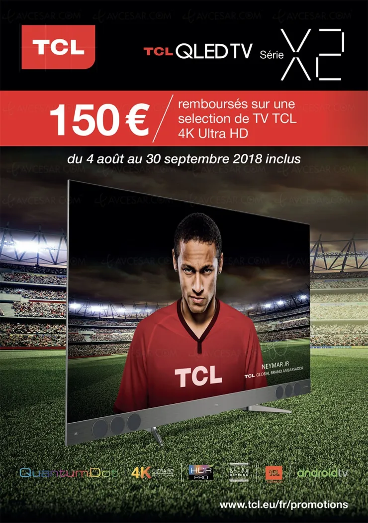 Offre de remboursement TV QLED Ultra HD TCL X2, 150 € remboursés