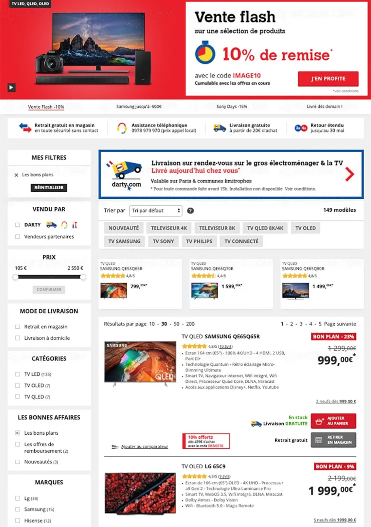 Soldes Darty, 149 TV proposés jusqu'à -43% de remise