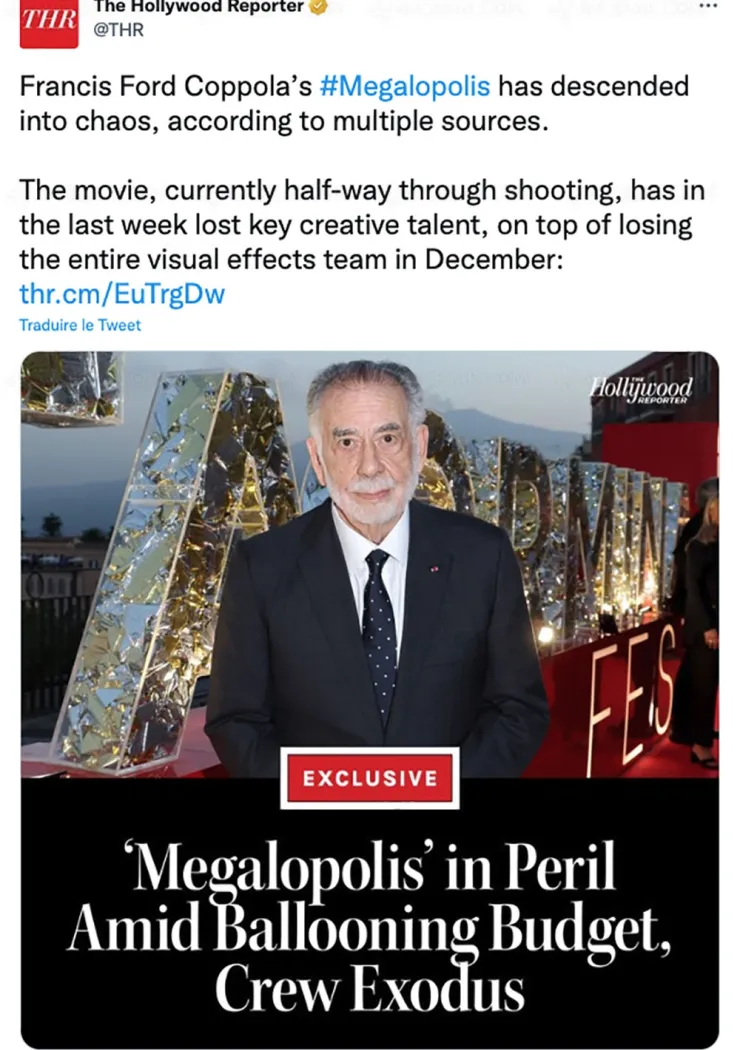 Tournage du prochain Coppola Megalopolis : Apocalypse Now